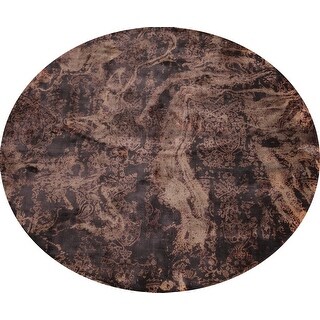 Contemporary Brown Abstract Round Rug Handmade Wool Carpet - 5'2" X 5'0 ...