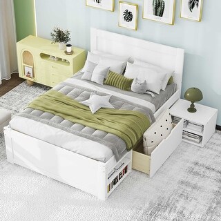 Twin Size Platform Bed w/Drawer & Double-Layer Storage Shelves,White ...