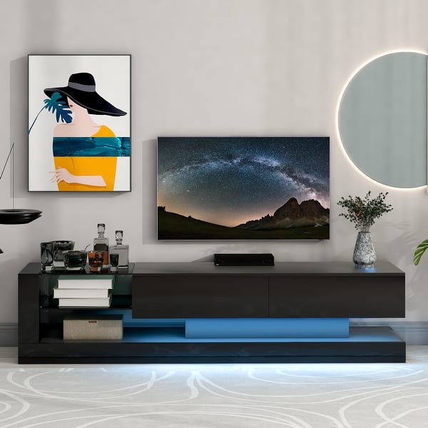 Modern Black Rectangle TV Stand with Two Cabinets and 16-color LED ...