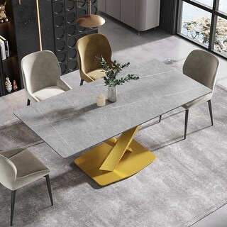 71'' Modern Sintered Stone Dining Table Gray Rectangular Tabletop ...