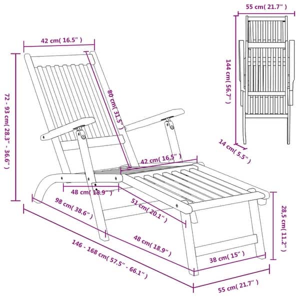 vidaXL Patio Deck Chair with Footrest Solid Acacia Wood - 66" x 22" x ...