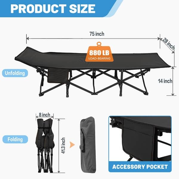 Oversize Folding Camping Cot, Heavy Duty Outdoor Camping Cot, Black ...