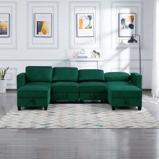 Velvet Sectionals Sofa with Removable Cushions, L-shaped Convertible ...