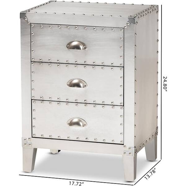 Industrial Silver Wood and Metal Nightstand with Three Drawers - Bed ...