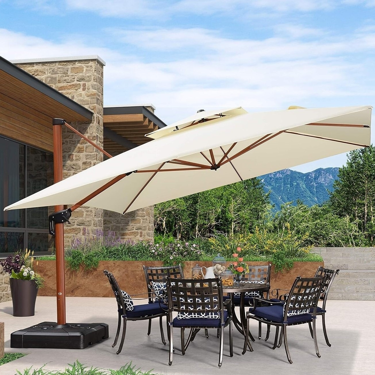 PURPLE LEAF 10ft Square Sunbrella Patio Cantilever Umbrella with Base ...