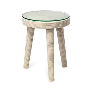 20 Inch Modern Side End Table, Woven Rope, Wood Splayed Legs, White ...