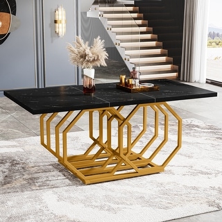 Modern Dining Table with Geometric Base for 6, 63 inch Long Rectangle ...