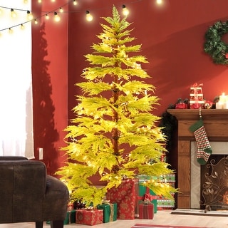 6FT Cypress Leaf Christmas Tree with 300 Warm White LED Lights - Bed ...