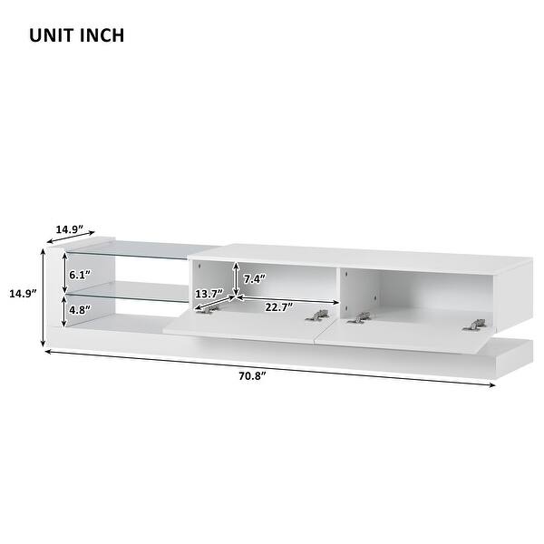 Modern White Rectangle TV Stand with Two Cabinets and 16-color LED ...