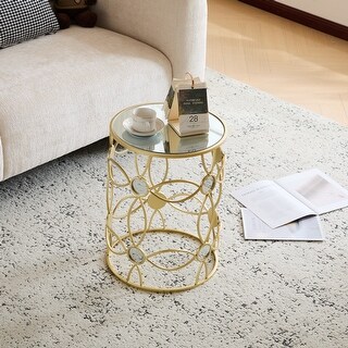 Small End Table Gold Mirrored Side Table with Mirror Tabletop and ...