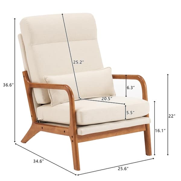 Mid-Century Modern High Back Armchair with Solid Wood Armrest - Bed ...