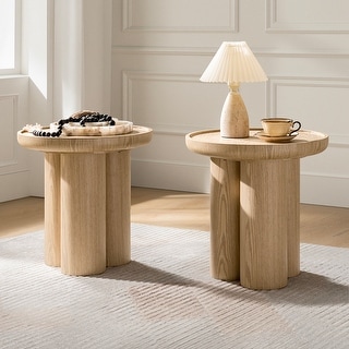 HULALA HOME Leander Modern Round End Table with Oak Veneer Finish Set ...