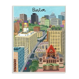 Stupell Colorful Boston Massachusetts City Landmark Architecture Wood ...