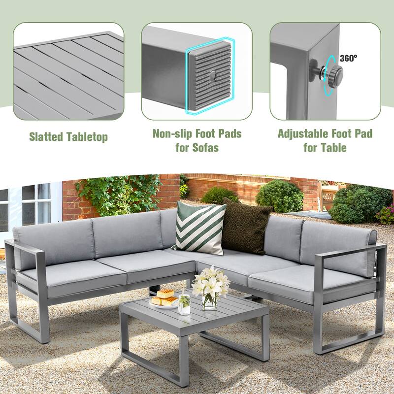 Gymax 4PCS Aluminum Outdoor Conversation Set Patio Furniture Set w ...