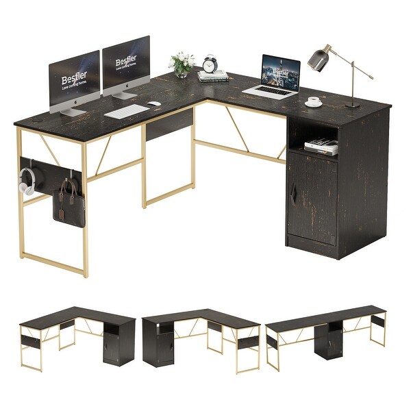 60 L Shaped Desk with Storage Cabinet Office Computer Desk On Sale Bed Bath Beyond 36240252