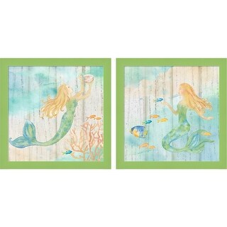 Cynthia Coulter 'Sea Splash Mermaid Woodgrain' Framed Art (Set of 2 ...