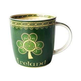 12.5oz Green Porcelain Mug with Celtic Symbolism Shamrock and ...