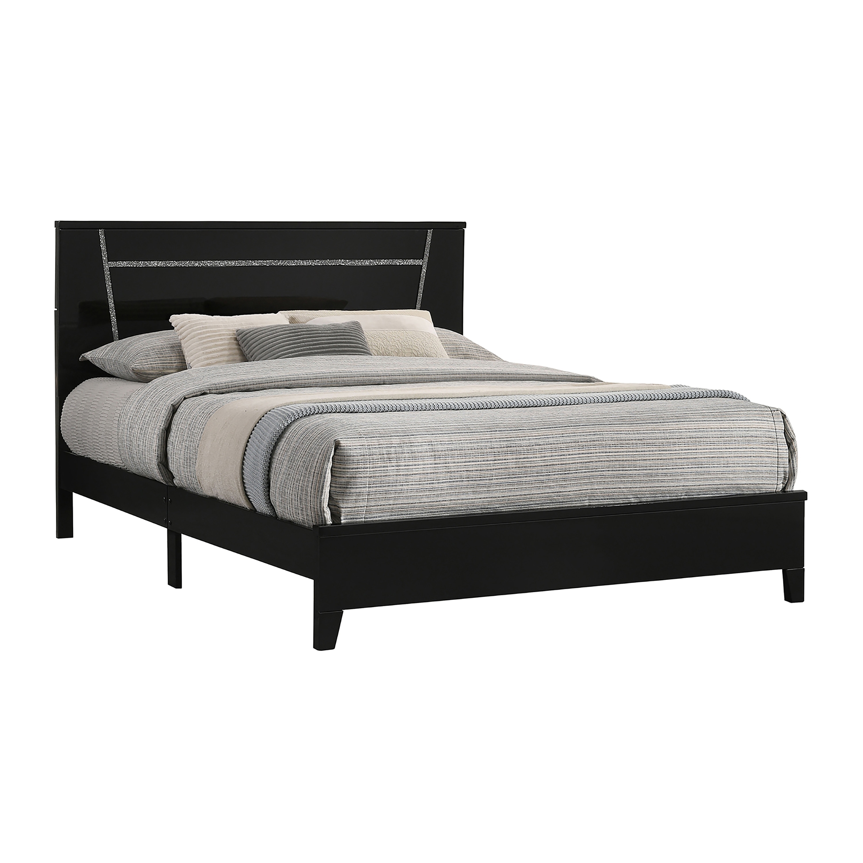 Martha Stewart Wooden Platform Bed with Rattan Inset Headboard and ...