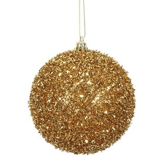 Vickerman 4" Antique Gold Tinsel Ball Ornament, 4 per Bag - Bed Bath ...