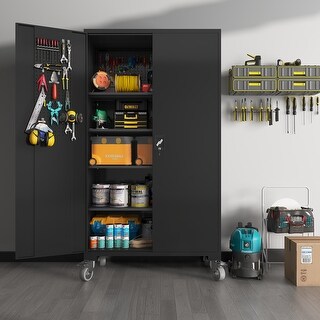 Metal Lockable Garage Cabinet with Wheels and Adjustable Shelves - Bed ...