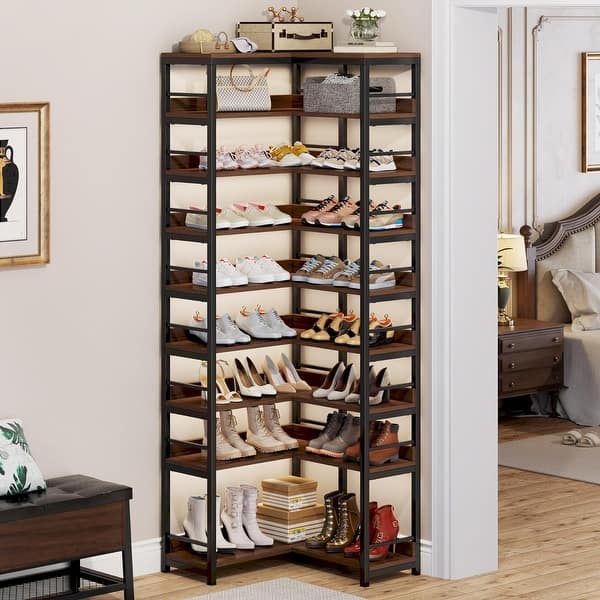 Tall Corner Shoe Rack Organizer 9 Tiers Shoe Storage Shelf for Entryway ...