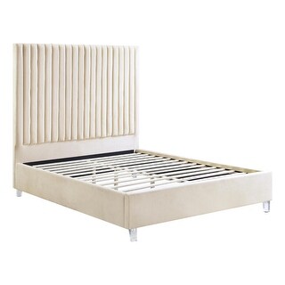 Ella Modern Queen Size Bed, Channel Tufted Headboard, Acrylic Legs ...