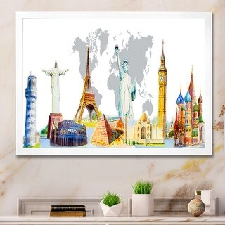 Designart "Famous Landmarks Of The World" Global Framed Art Print - Bed ...