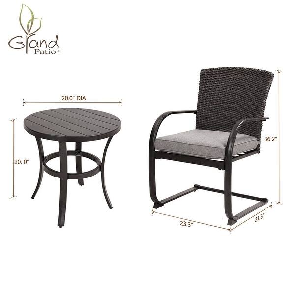Grand patio 3 Piece Outdoor Bistro Set with Cushioned Wicker Spring ...