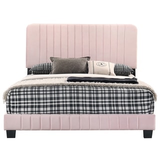 Upholstered Channel Tufted Full Panel Bed - 81" - Pink - Bed Bath ...