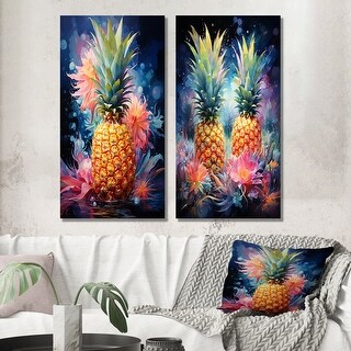 Green And Yellow Cosmic Pineapple I - Pineapples Metal Wall Art Set Of ...