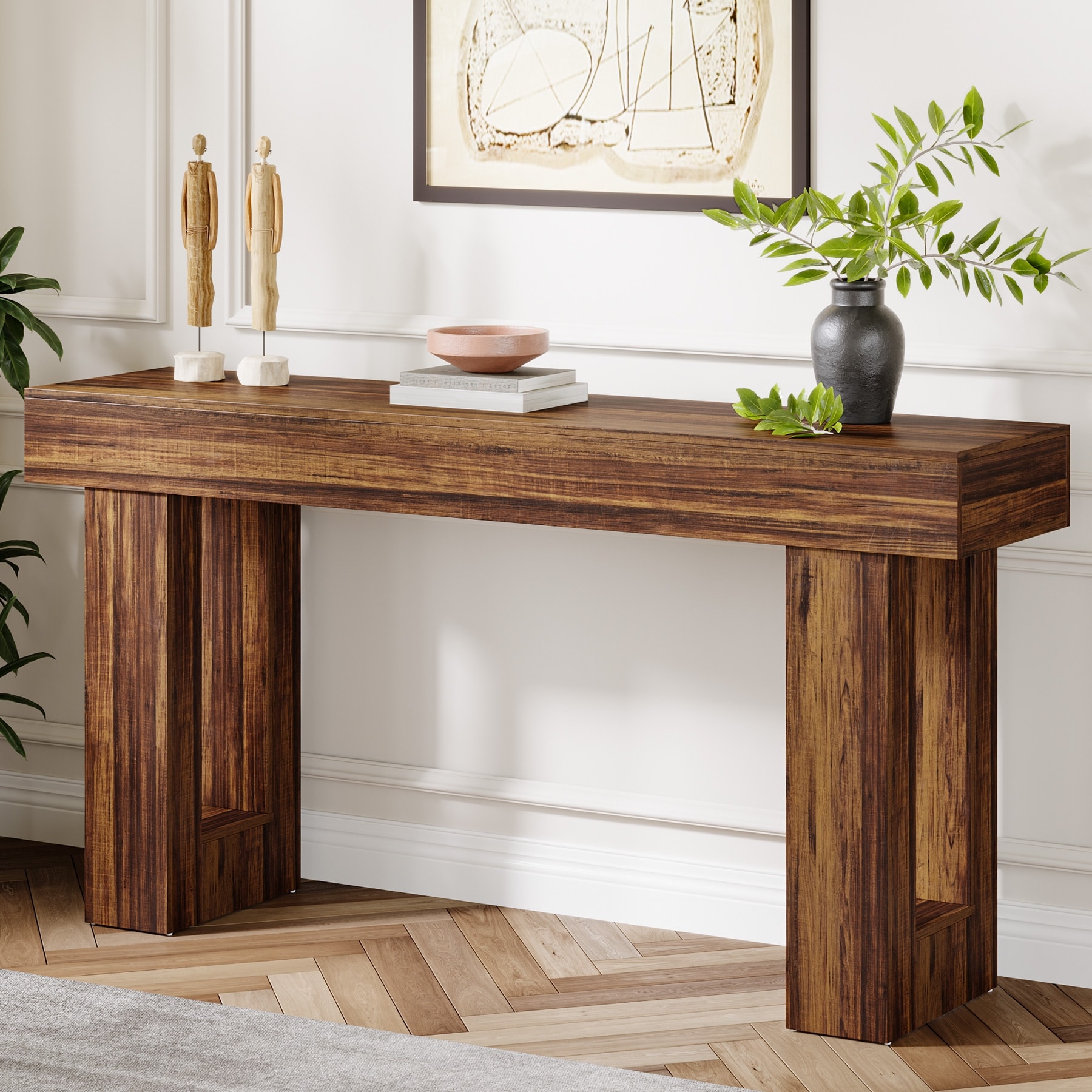 63 Inch Console Table Farmhouse Wooden Sofa Table Entryway Table Rustic Brown