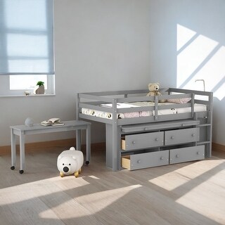 Twin Size Muti-functiona Loft Bed with Lateral Portable Retractable ...