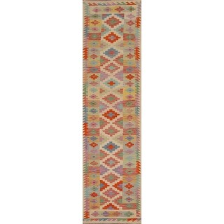 Geometric Kilim Multi-Color Runner Rug Flat-weave Oriental Wool Carpet ...