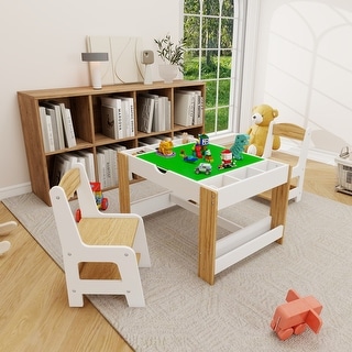 Kids 2 in 1 Play Table & 2 Chairs Set,with 7 Storage Compartments ...