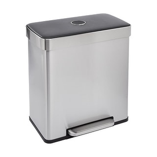 Rectangular Recycling Trash Can with 2 Compartments, Grey,Silver, 60 ...