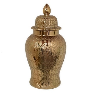Deni 25 Inch Temple Jar, Large Classic Curved Design, Lid Gold Ceramic ...