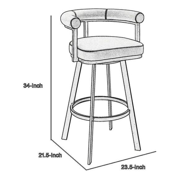 Gini 26 Inch Swivel Counter Stool, Round Back, Black, Gray Faux Leather ...
