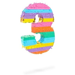 Small Rainbow Pinata Number 3 for Kids 3rd Birthday Party (11.4 x 16.5 ...