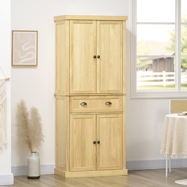 Homcom 3 Shelf Natural 72 Pinewood Large Kitchen Pantry Storage Cabinet Freestanding Cabinet with Doors