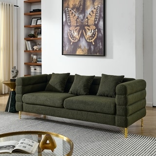 Modern Streamline 3-Seat Sofa with Lumbar Pillows and Golden Metal Legs ...