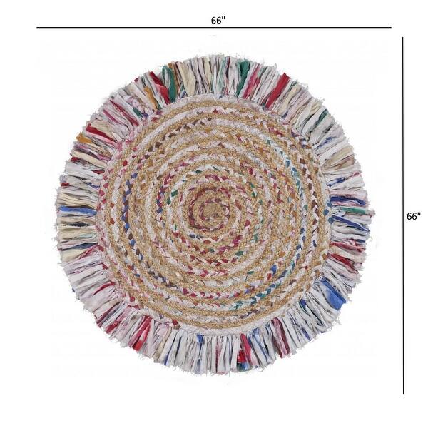 Bleached Multicolored Chindi and Natural Jute Fringed Round Rug - Bed ...