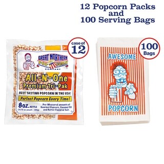 8oz Popcorn Packs and 100 Popcorn Bags – 12 Pre-Measured Packs by Great ...