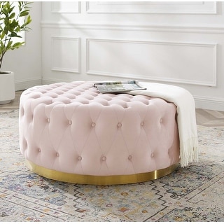 Ardmore Button Tufted Pink Velvet Upholstered Round Ottoman - Bed Bath ...