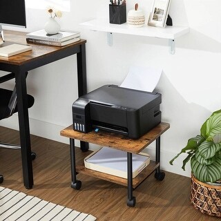 Industrial Black Metal Rustic Wood Printer Stand Cart with Bottom Paper ...