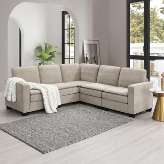 Khaki 89" Flannel L-Shaped Corner Sectional Sofa with Removable ...