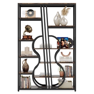 Rustic Tall Bookcase Open Booshelf with Unique Guitar Shape Design ...
