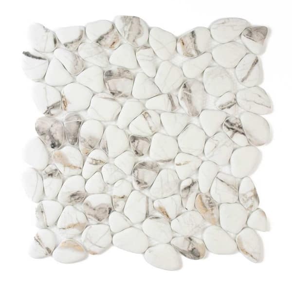 Huron Rock 12x12 Calacatta Matte Glass Pebble Mosaic Tile - Floor, Wall ...