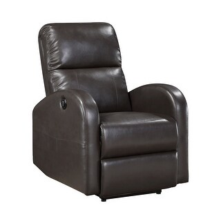 Rica 38 Inch Power Recliner Chair, Plush Brown Faux Leather, Foam ...