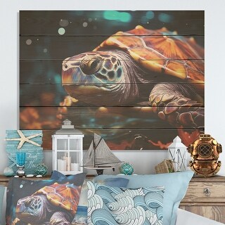 Designart "Abstract Aquatic Journey" Turtle Wood Wall Decor - Modern ...