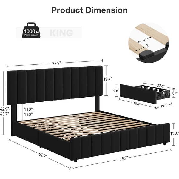 Bed Frame with 4 Storage Drawers and Adjustable Headboard - Bed Bath ...